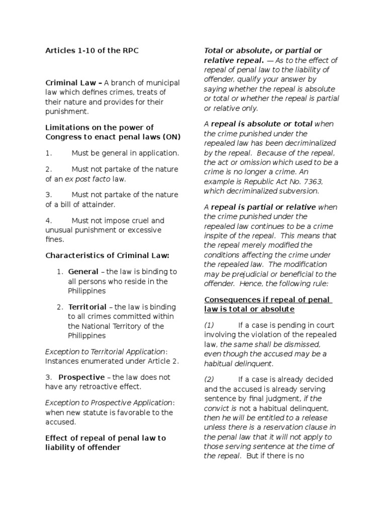 Total or Absolute, or Partial or Relative Repeal. - As To The Effect of ...