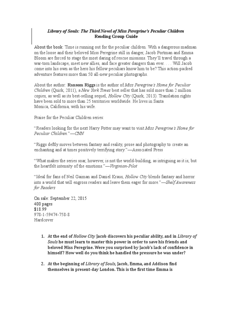 Library of Souls: Reader's Group Guide | PDF | Fantasy Novels ...