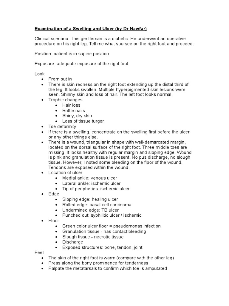 Examination of Sloping Edge Ulcer | PDF | Cutaneous Conditions | Foot