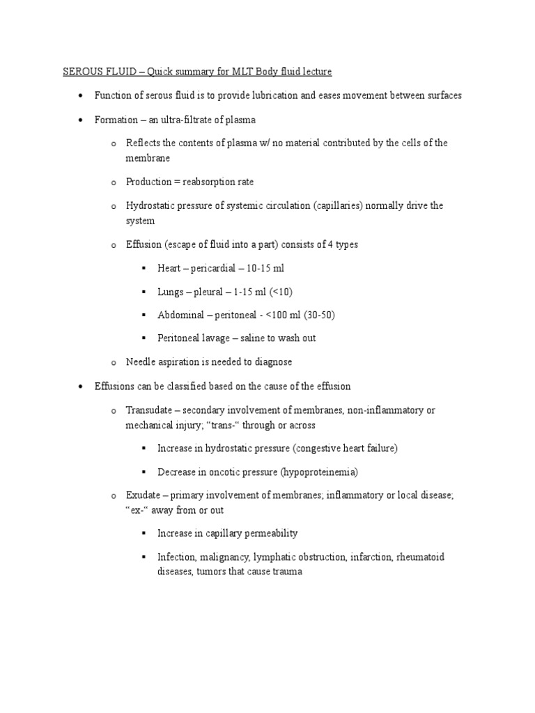 Serous Fluid Mlt | Medical Specialties | Clinical Medicine
