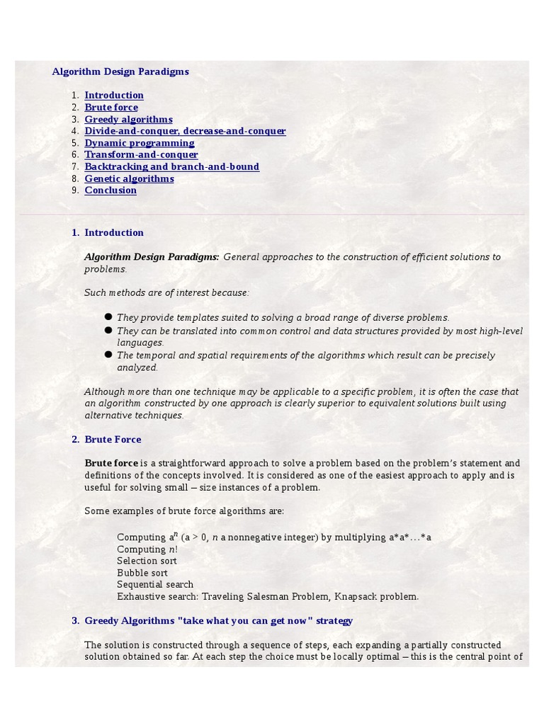 Algorithm Design Paradigms General Approaches To The Construction Of Efficient Solutions To