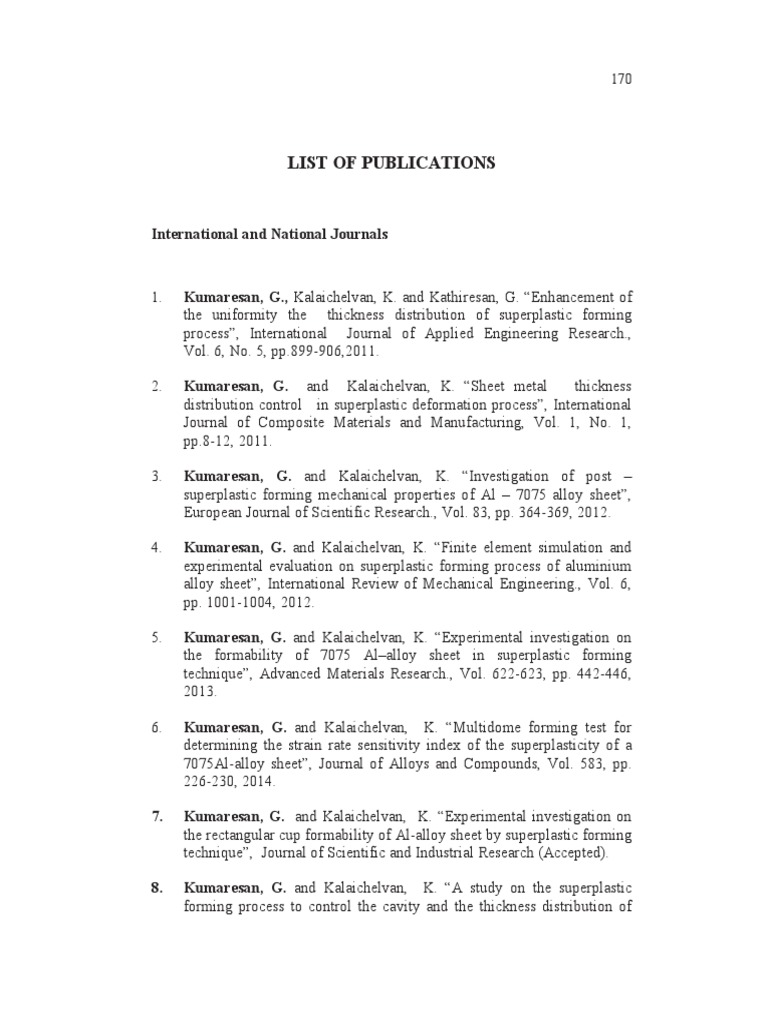 List of Publications: International and National Journals | PDF ...