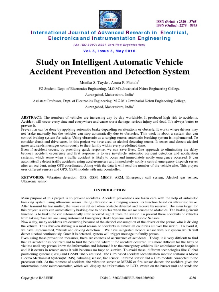 Study On Intelligent Automatic Vehicle Accident Prevention and ...