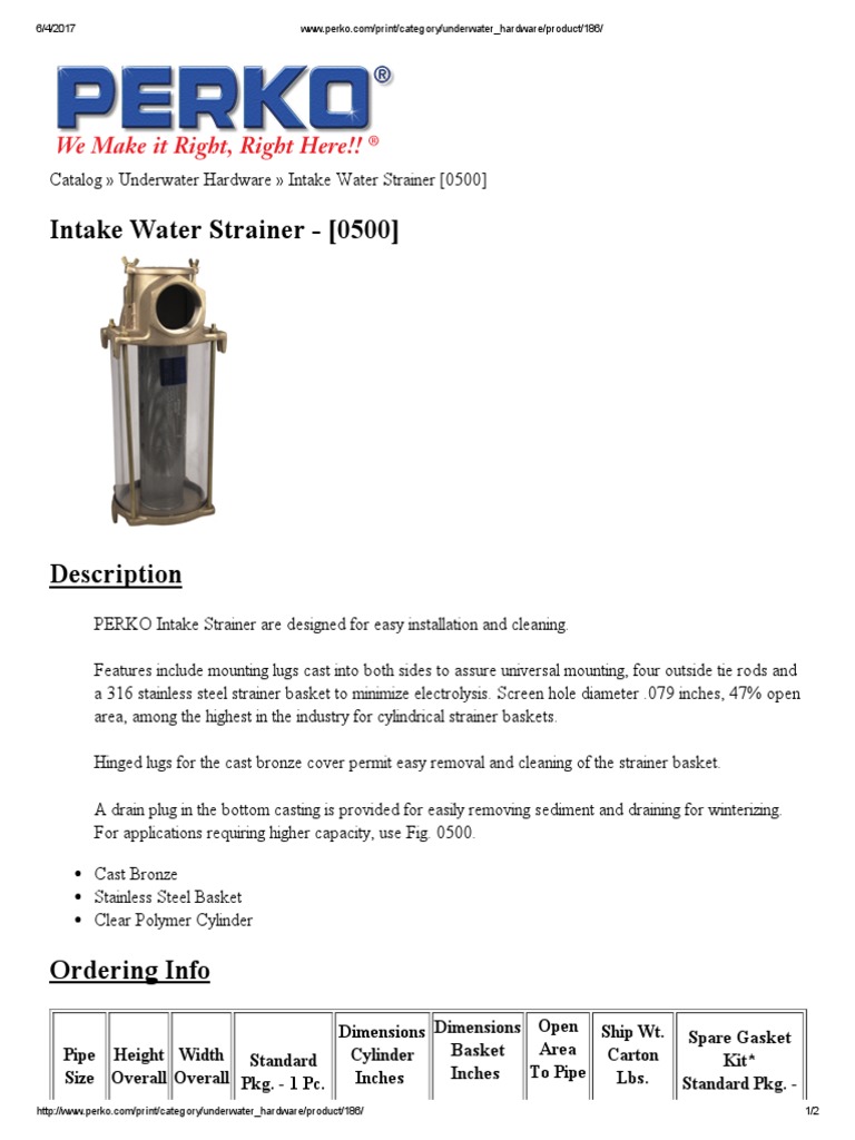 PERKO 0500 Intake Water Strainer | PDF | Mechanical Engineering | Nature