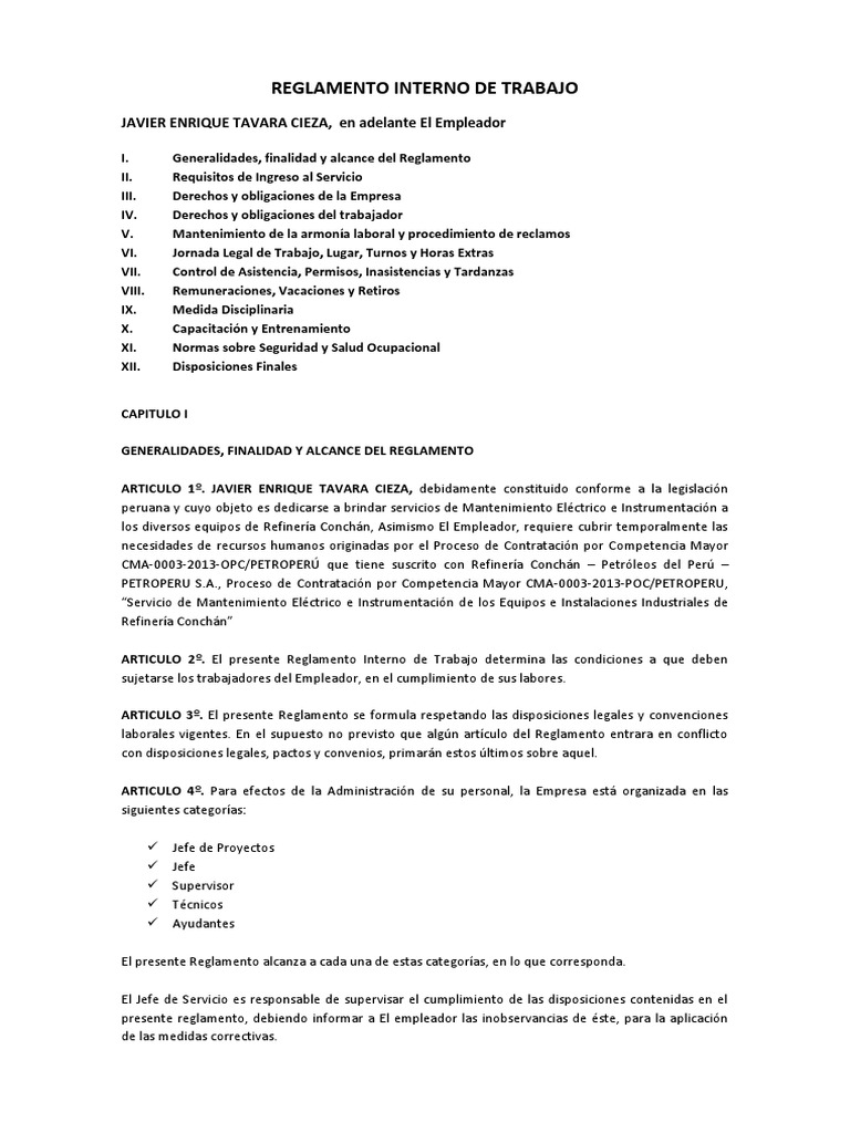 Reglamento Interno de Trabajo | Derecho laboral | Regulación | Prueba ...
