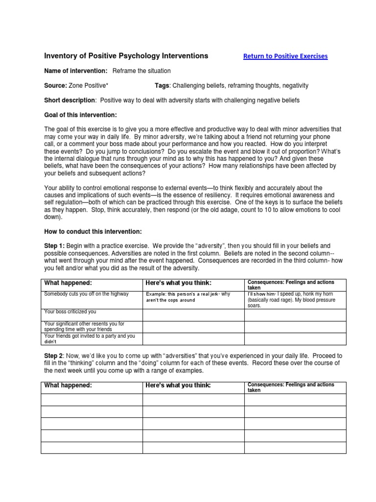 Inventory of Positive Psychology Interventions: Return to Positive ...
