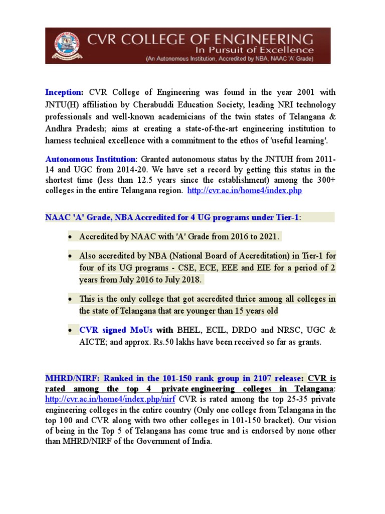 CVR College Profile | PDF | Business Process | Computer Programming