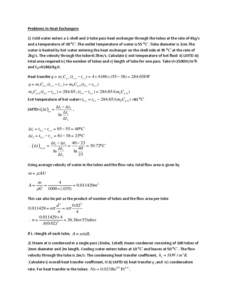Problems in Heat Exchangers | PDF | Heat Exchanger | Heat Transfer
