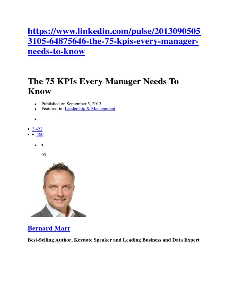 75 Essential KPIs for Managers | PDF | Performance Indicator | Profit ...