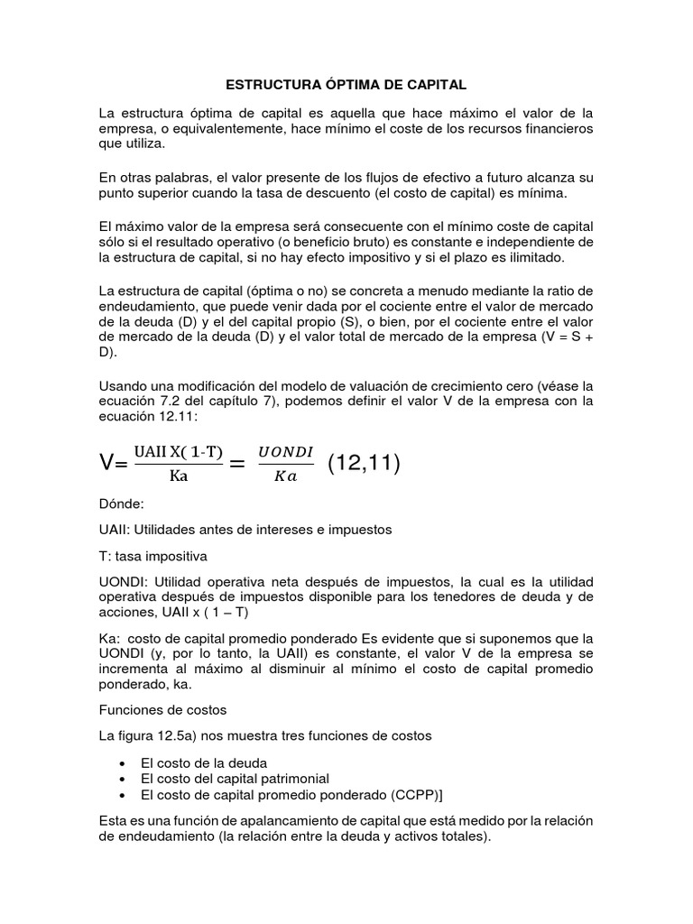 Estructura Óptima de Capital | PDF | Apalancamiento (Finanzas) | Deuda