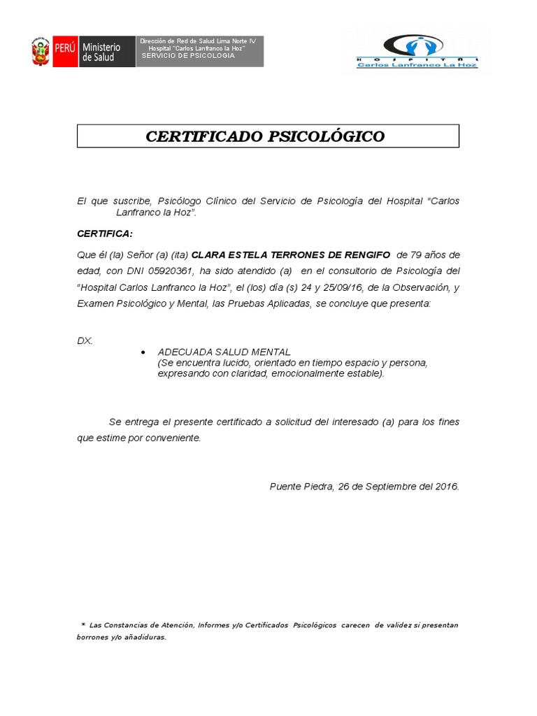 Certificado Psic - Hospita.joven.2013 | PDF