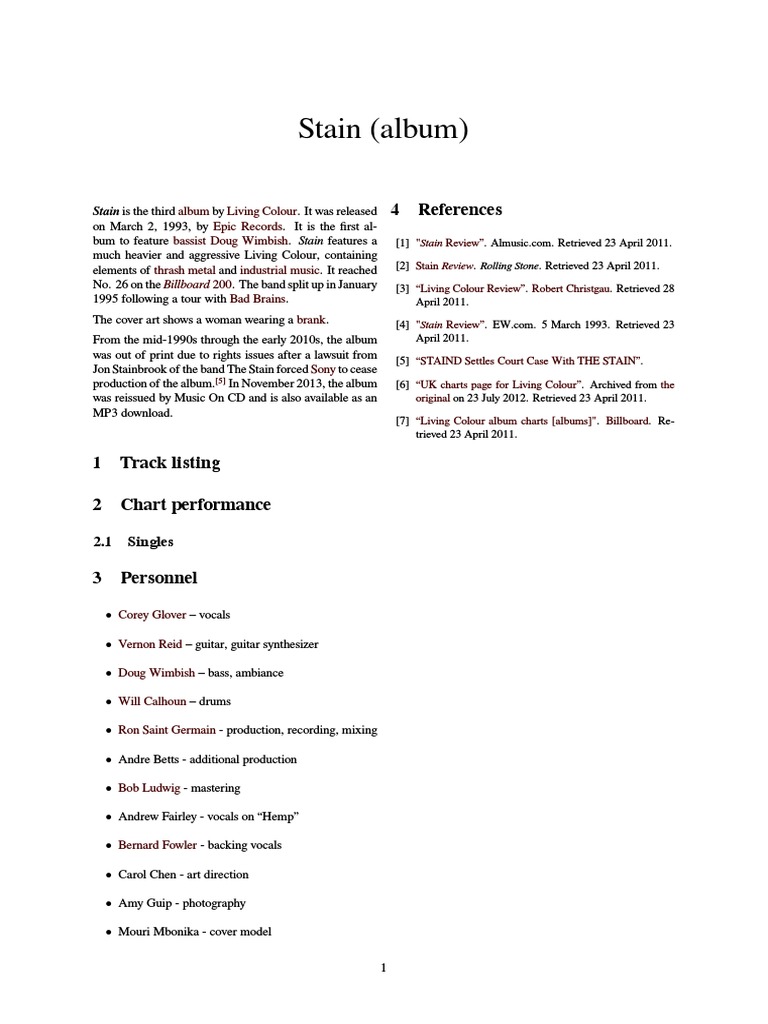 Stain (Album) : 4 References | PDF | Leisure | Entertainment (General)