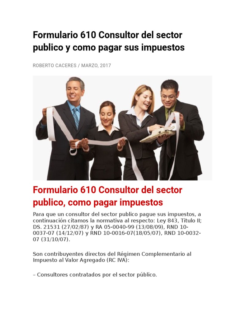Formulario 610 Consultor Del Sector Publico y Como Pagar Sus Impuestos ...