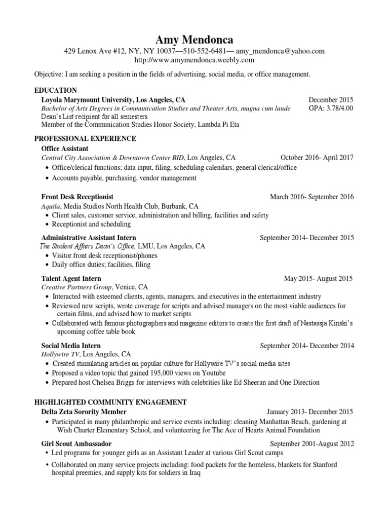 Amy Mendoncas 2017 Resume | PDF | Social Media | Popular Culture ...