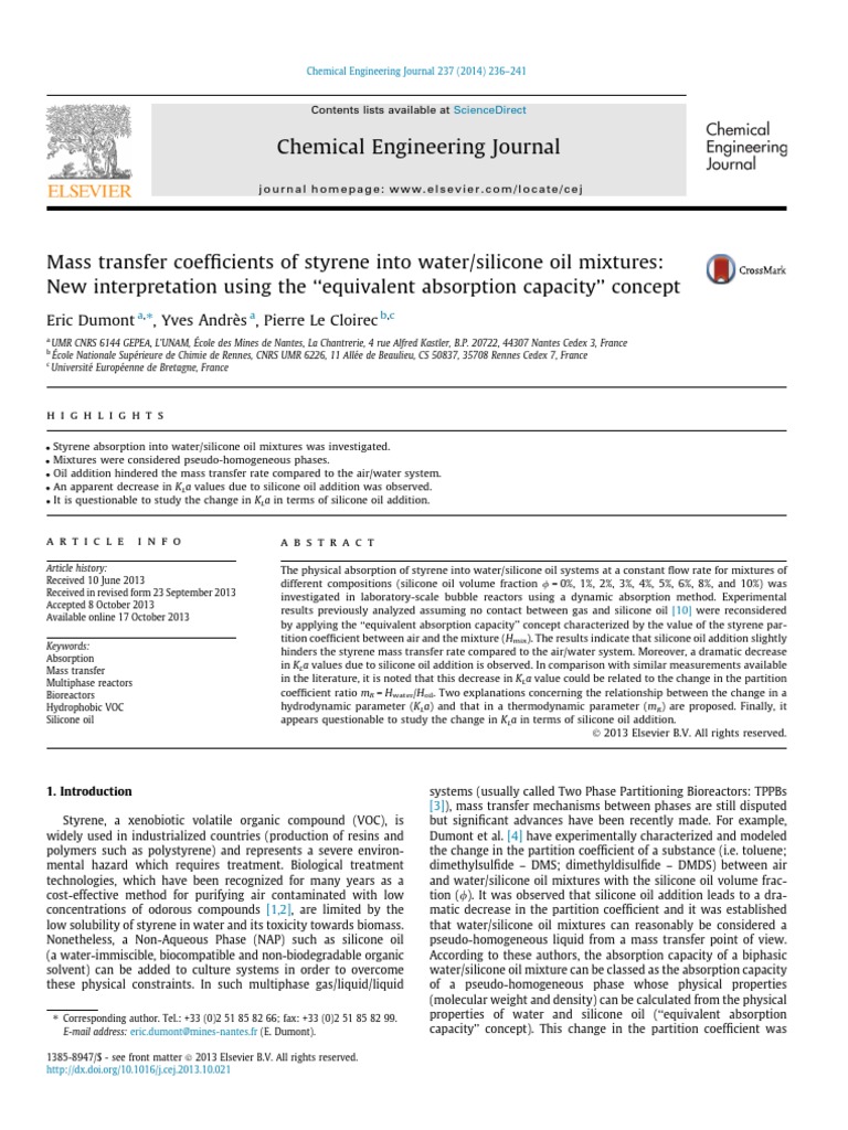 Mass Transfer Coefficients of Styrene Into Water/silicone Oil Mixtures ...