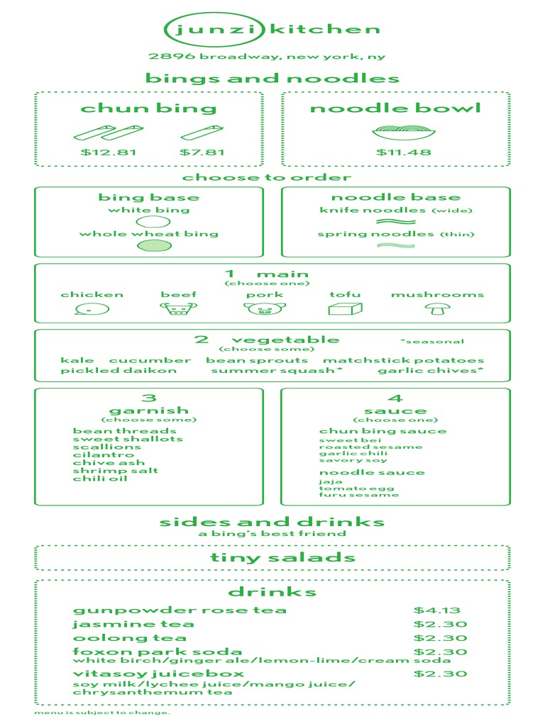 Junzi Kitchen Menu | PDF