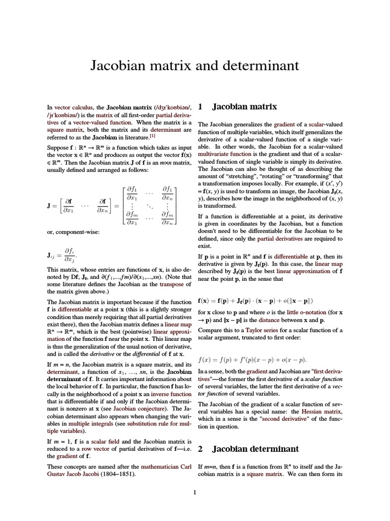 Jacobian Matrix and Determinant | PDF | Multivariable Calculus | Determinant