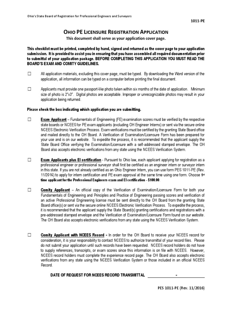 Ohio PE Registration Packet | PDF | Licensure | Notary Public