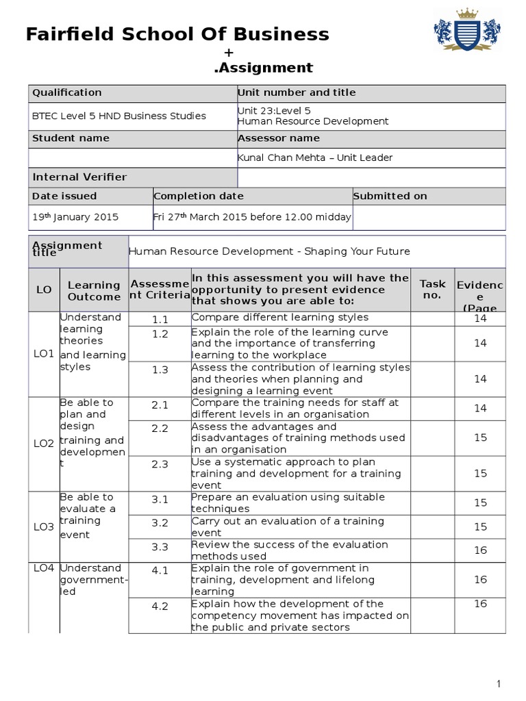Sample Assignment Template | PDF | Learning Styles | Evaluation