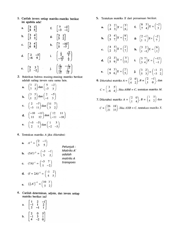Latihan Soal Invers Matriks | PDF