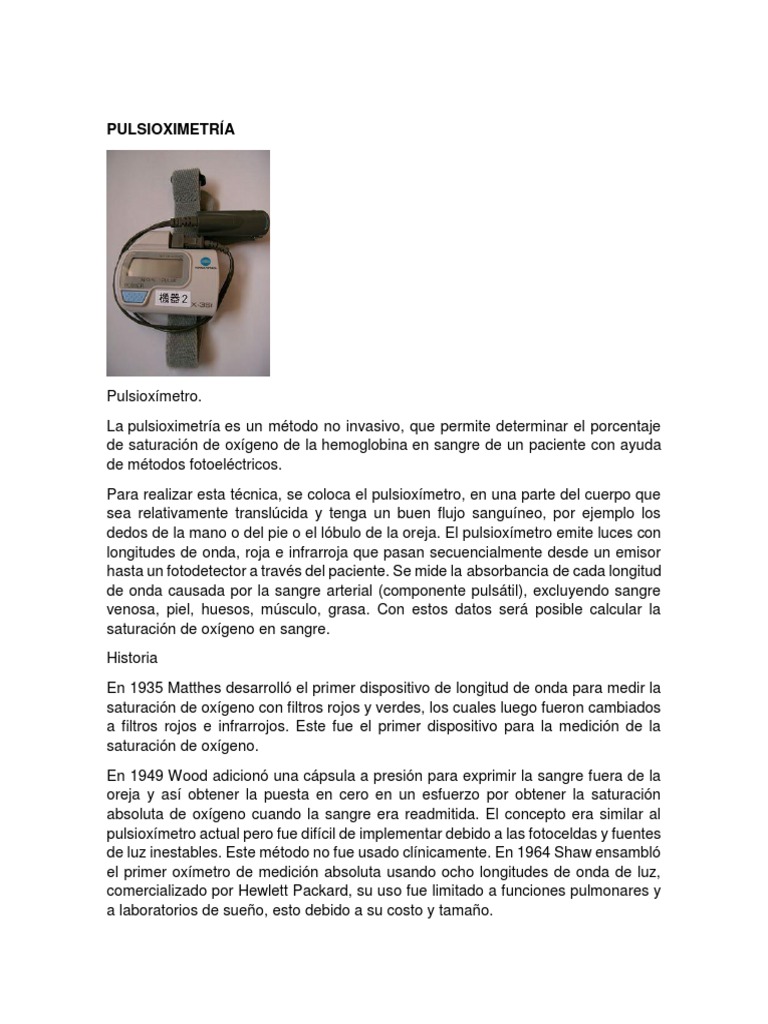 Qué es la Pulsioximetría y su Uso | PDF | Especialidades Medicas ...