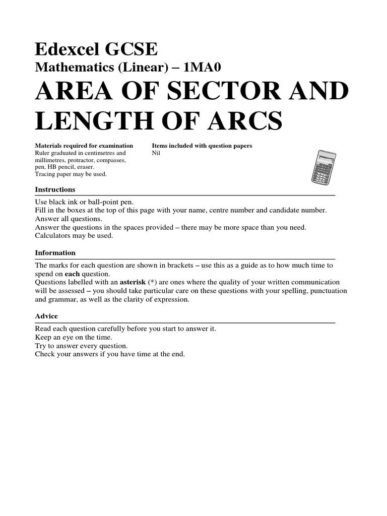 Area of sectors and arcs GCSE maths worksheet | PDF | Circle ...