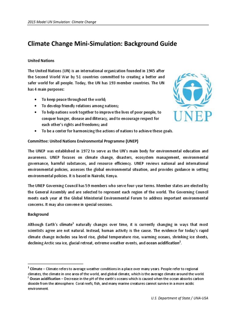 Climate Change Mini-Simulation: Background Guide: United Nations | PDF ...
