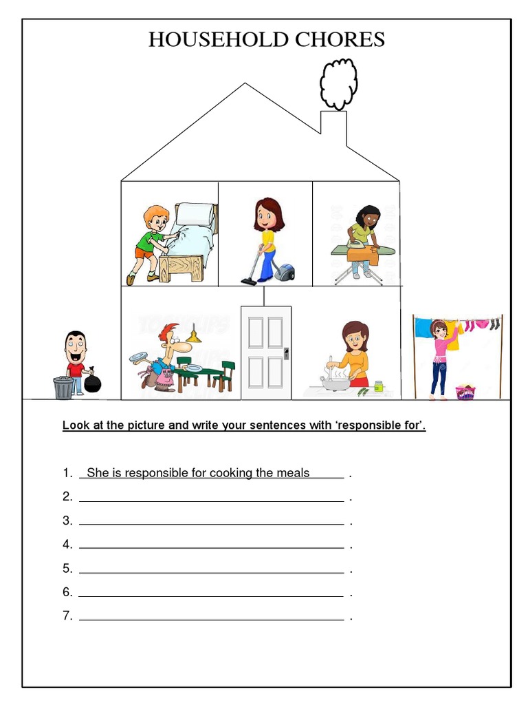 Household Chores: Look at The Picture and Write Your Sentences With ...