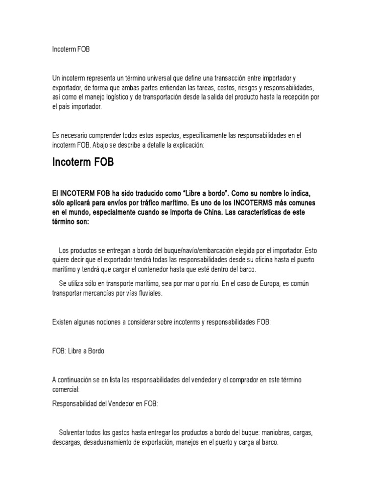Incoterm FOB y CIF | PDF | Industrias de servicio | Gestión de la cadena de suministro