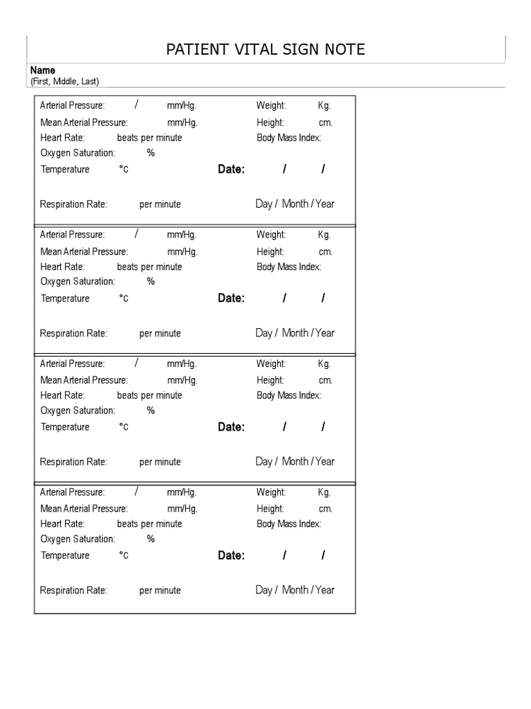 Patient Vital Sign Note: Date: Day / Month / Year | PDF