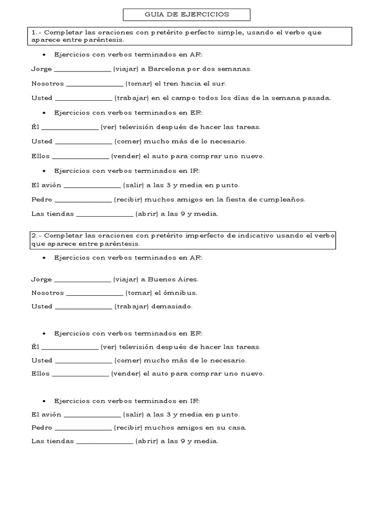 Preterito Perfecto Simple e Imperfecto