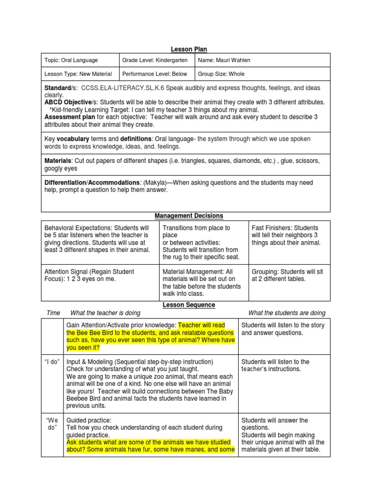 Oral Language Lesson Plan Unit Plan 2 | PDF | Lesson Plan | Applied ...