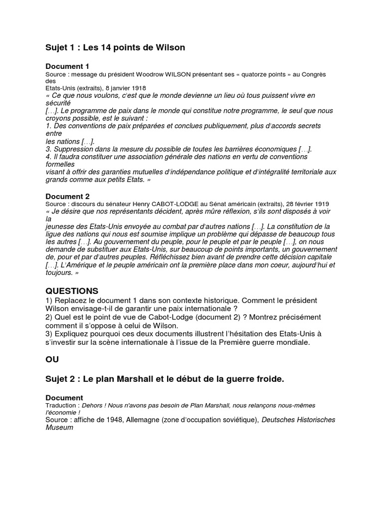 Situations ch1 Bac Pro PDF | PDF | Woodrow Wilson | Guerre froide