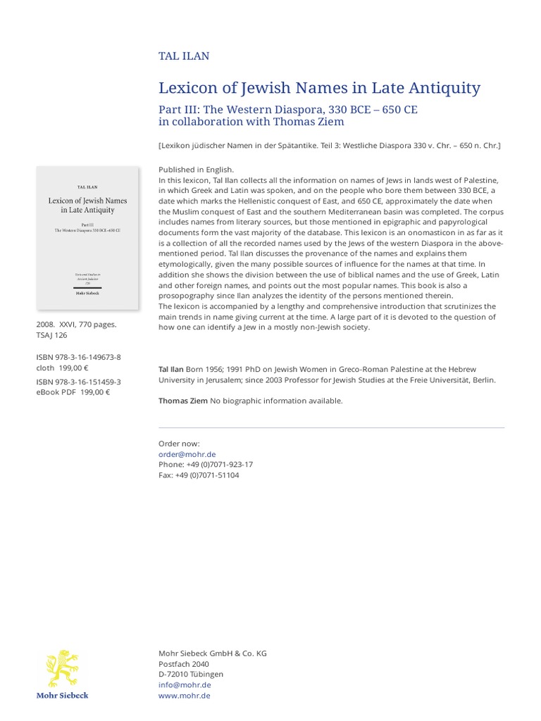 Lexicon of Jewish Names in Late Antiquity: Tal Ilan | PDF | Jews | Jews ...