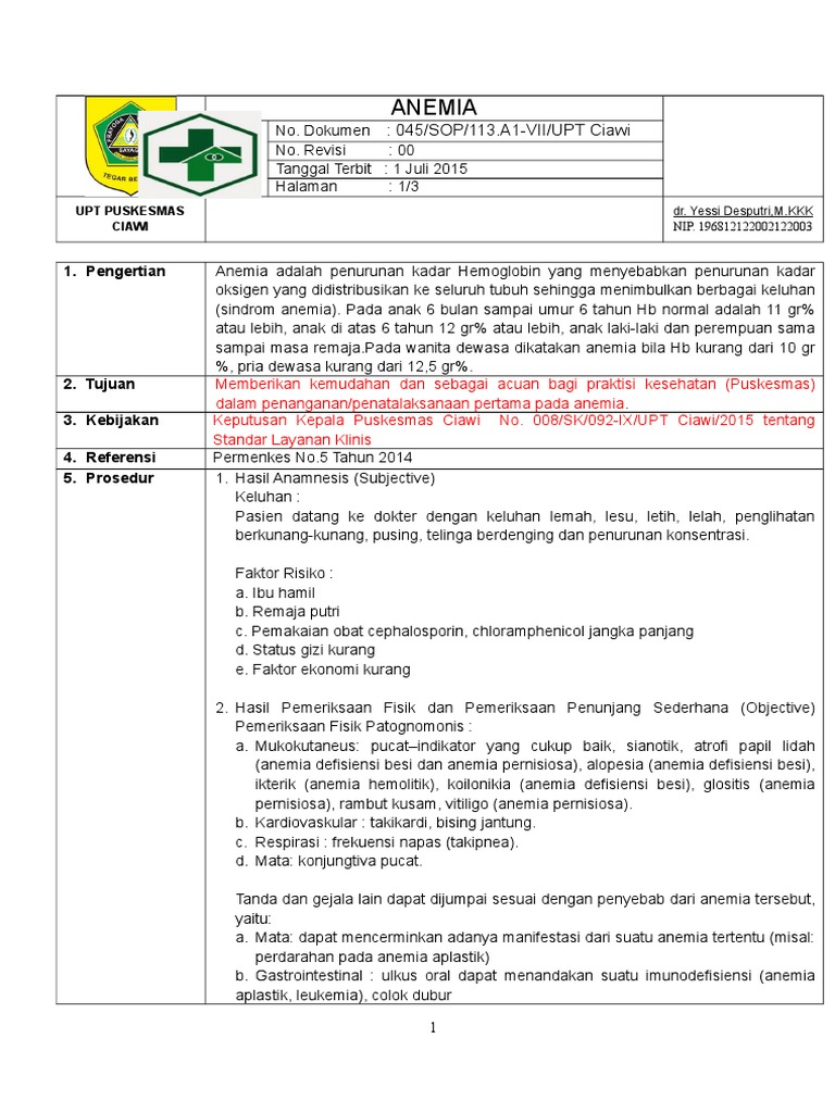 SOP Anemia 2015 | PDF
