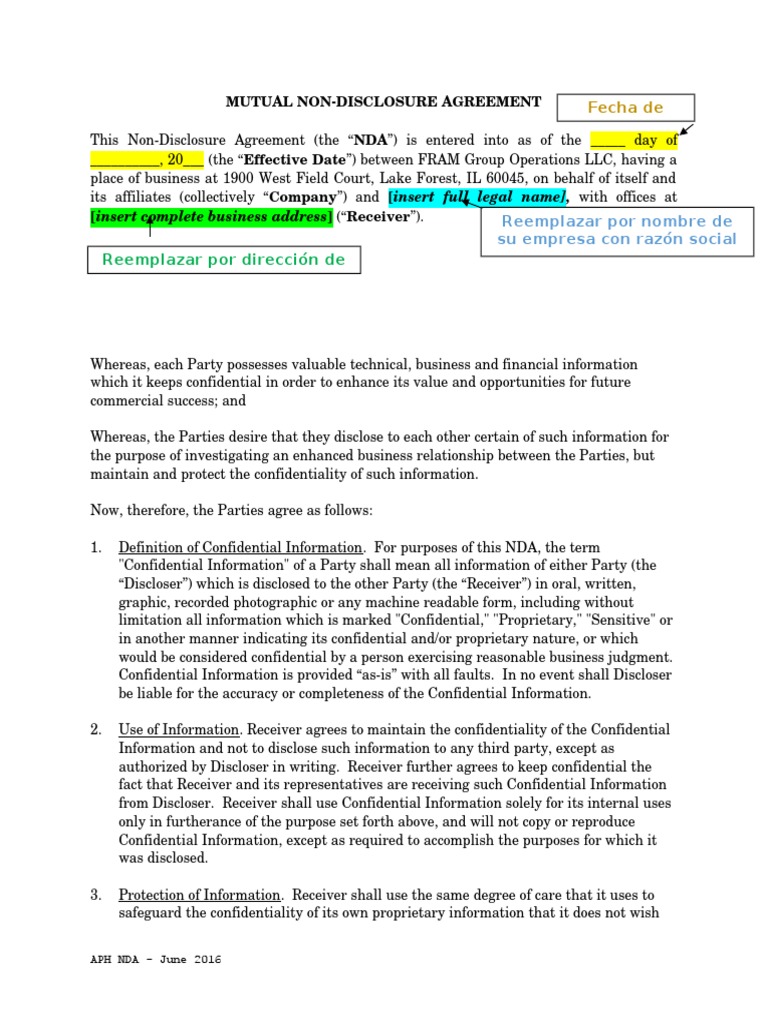 Ejemplo NDA | Non Disclosure Agreement | Confidentiality