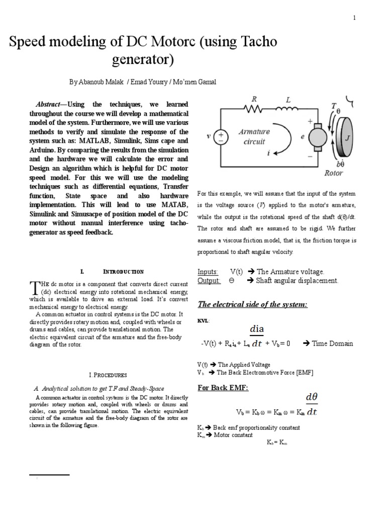 Speed Modeling of DC Motorcusing Tacho Generator | PDF | Electric Motor ...