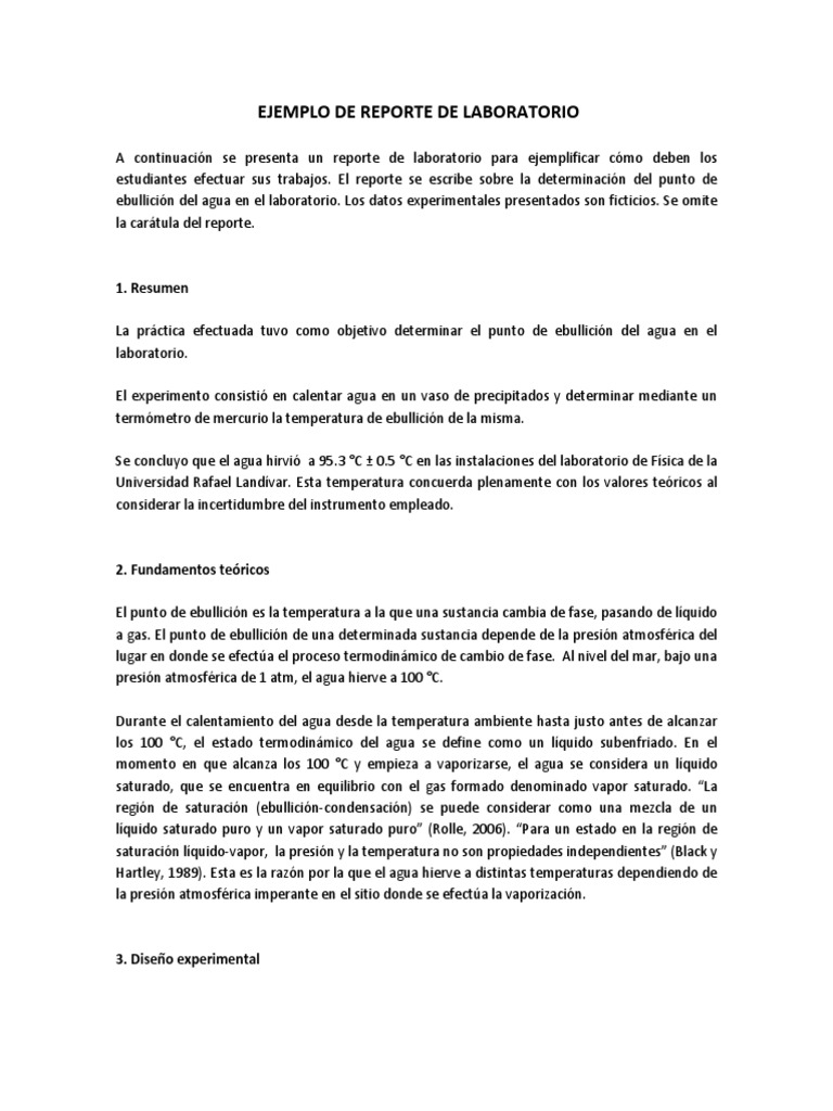 Ejemplo De Reporte De Laboratorio Líquidos Agua