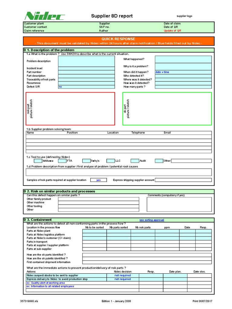 Supplier 8D Report: D 1. Description of The Problem | PDF | Logistics ...