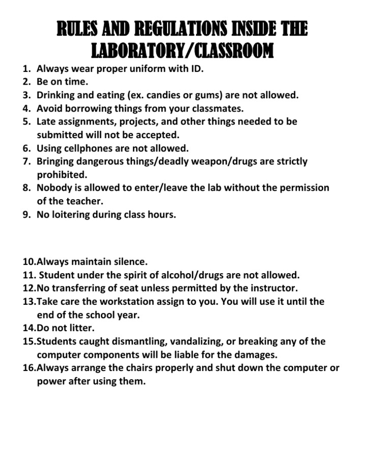 Rules and Regulations Inside The Laboratory | PDF
