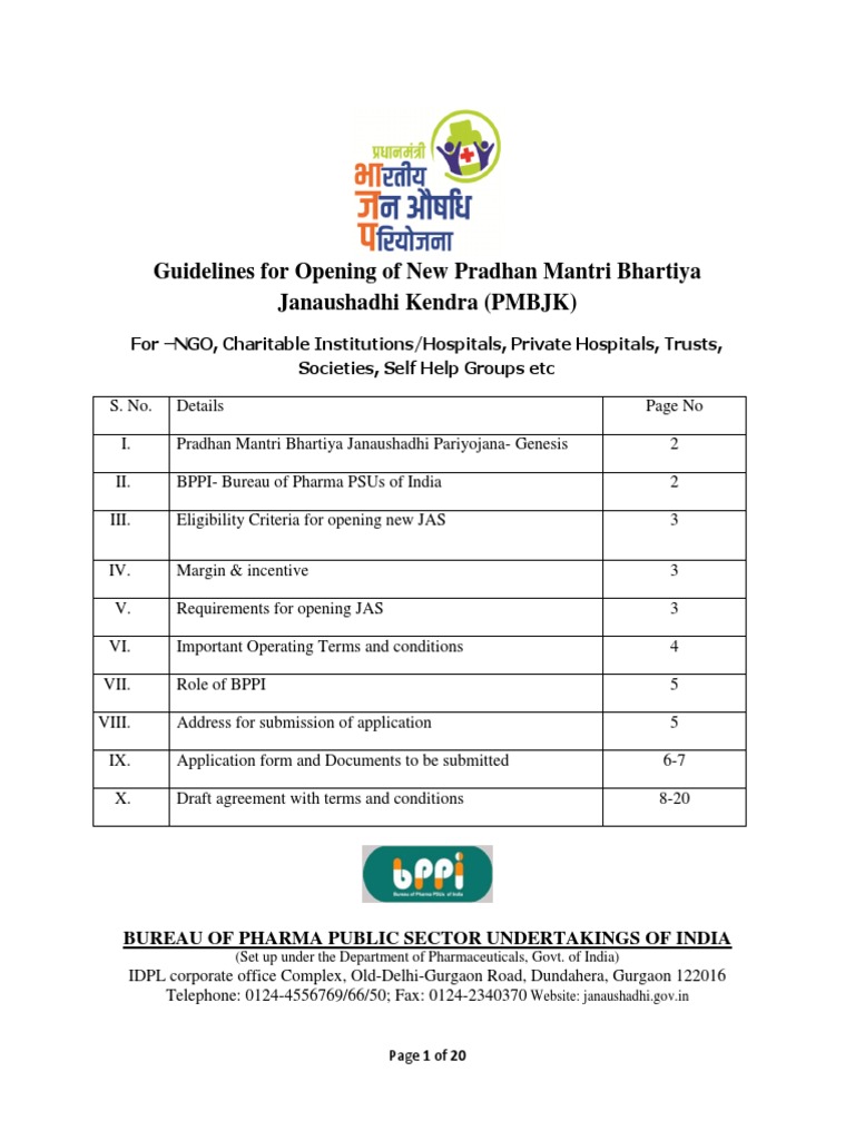 Guidelines For Opening of New Pradhan Mantri Bhartiya Janaushadhi ...