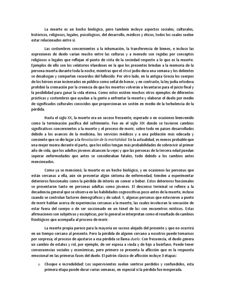 Resúmen Manejo de La Muerte y Duelo | PDF | Adultos | Vejez