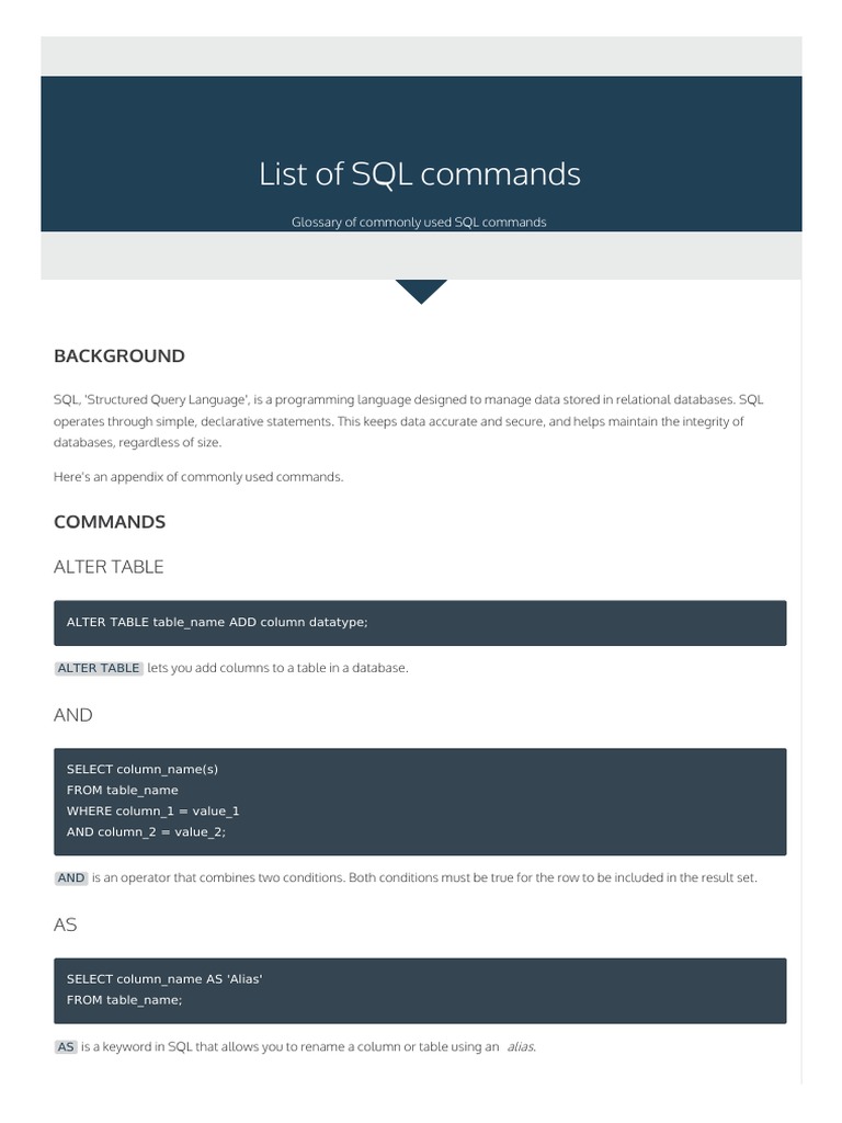 List of SQL Commands | Download Free PDF | Sql | Table (Database)