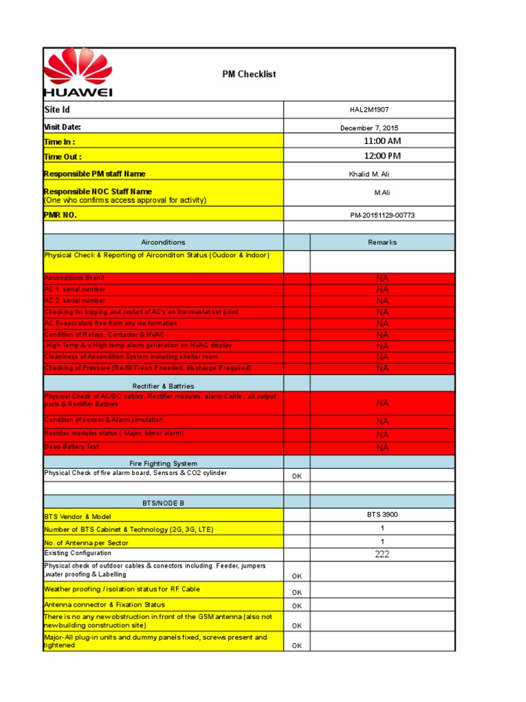 PM Checklist: Visit Date: Time In: Time Out: Responsible PM Staff Name ...