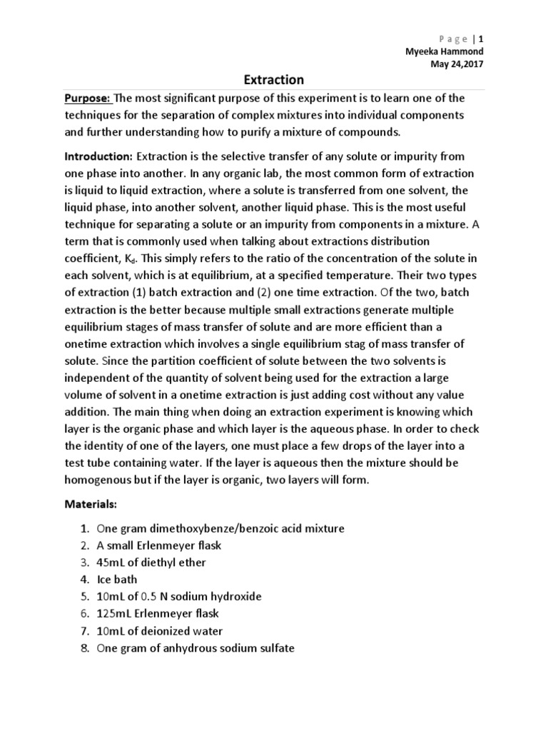 Lab Report 3 Extraction | PDF | Solution | Physical Chemistry