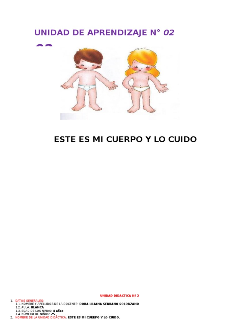 Unidad Didactica-Mi Cuerpo 4 Años 2 | PDF | Creatividad | Toma de ...
