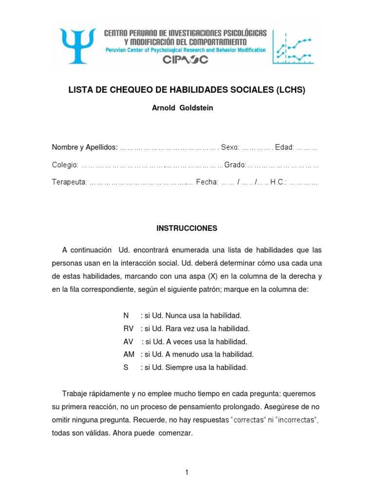 Protocolo de La Lista de Chequeo de Habilidades Sociales | PDF | Sicología