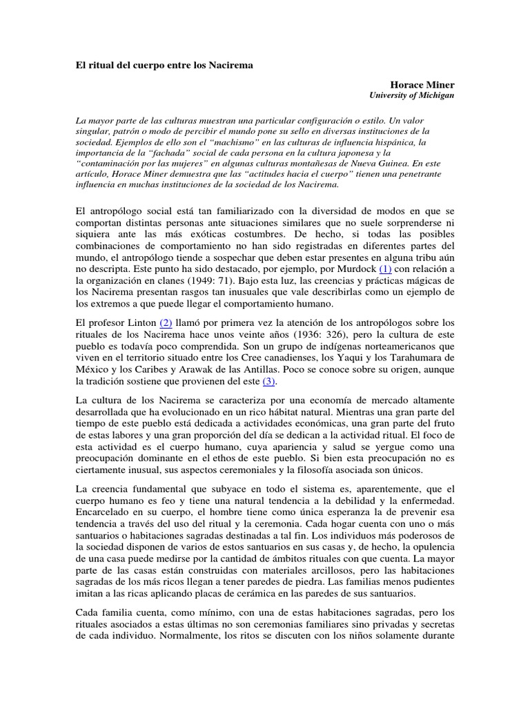 02 HMiner... El Ritual Del Cuerpo Entre Los Nacirema | PDF | Rituales ...