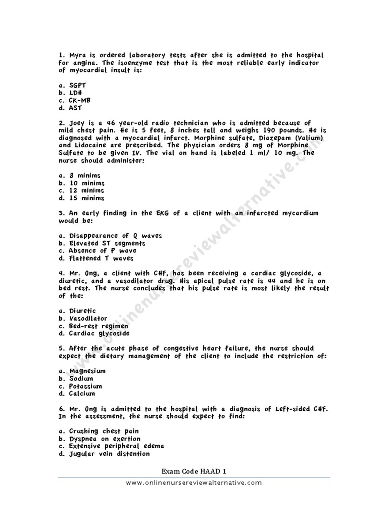 Haad 1 Questions Heart | PDF | Myocardial Infarction | Heart Failure