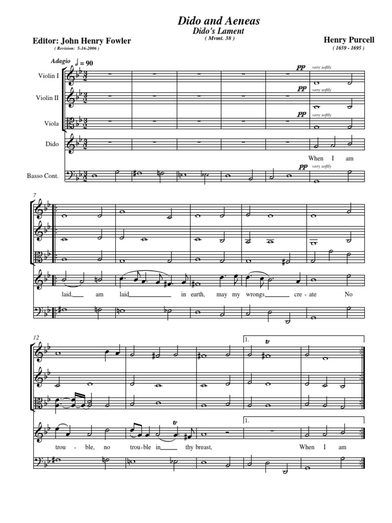 Purcell Dido and Aeneas Lament | PDF | Compositions | Opera